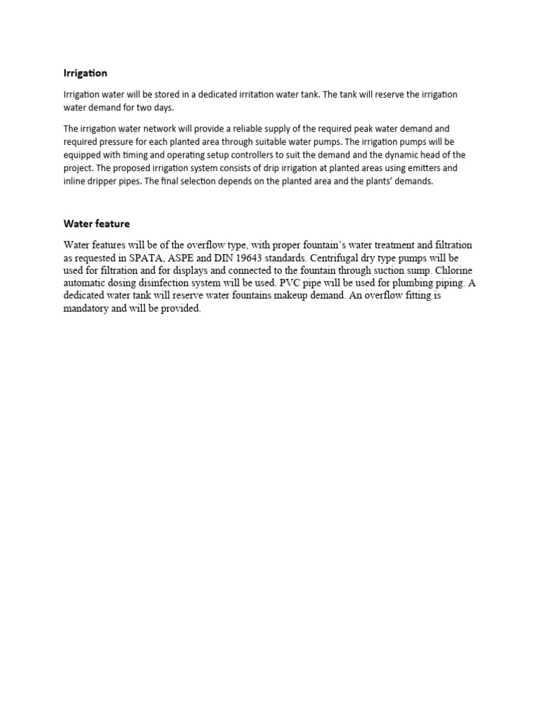 Conecpt Design Report For Irrigation and Water Features | PDF