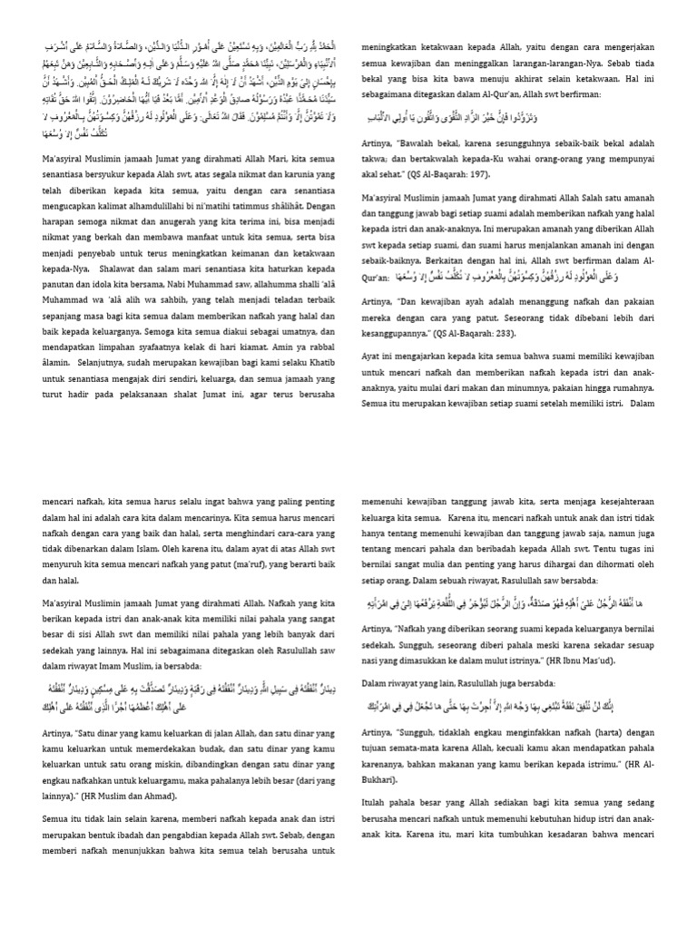 Keutamaan Mencari Nafkah Keluarga Muhajirin 23 | PDF