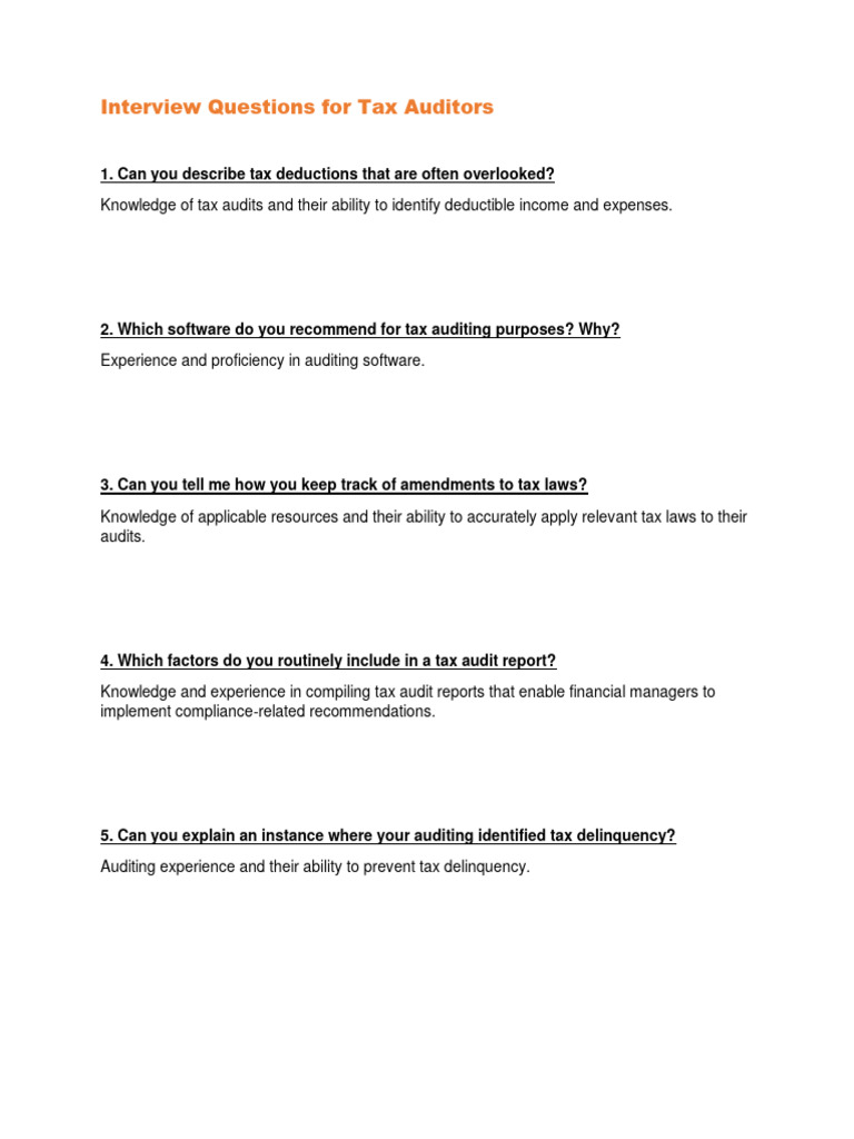 01 Interview Questions For Tax Auditors | PDF | Audit | Taxes