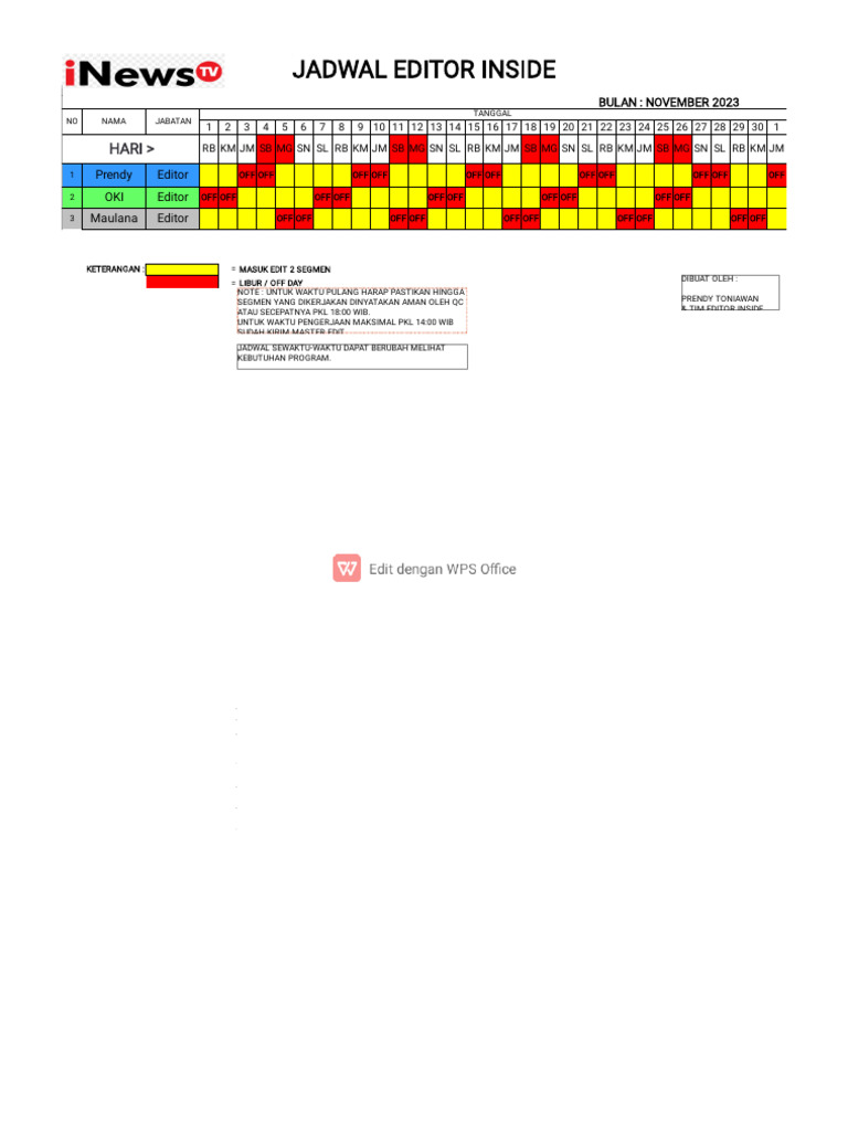 Jadwal Editor Inside November 2023 | PDF