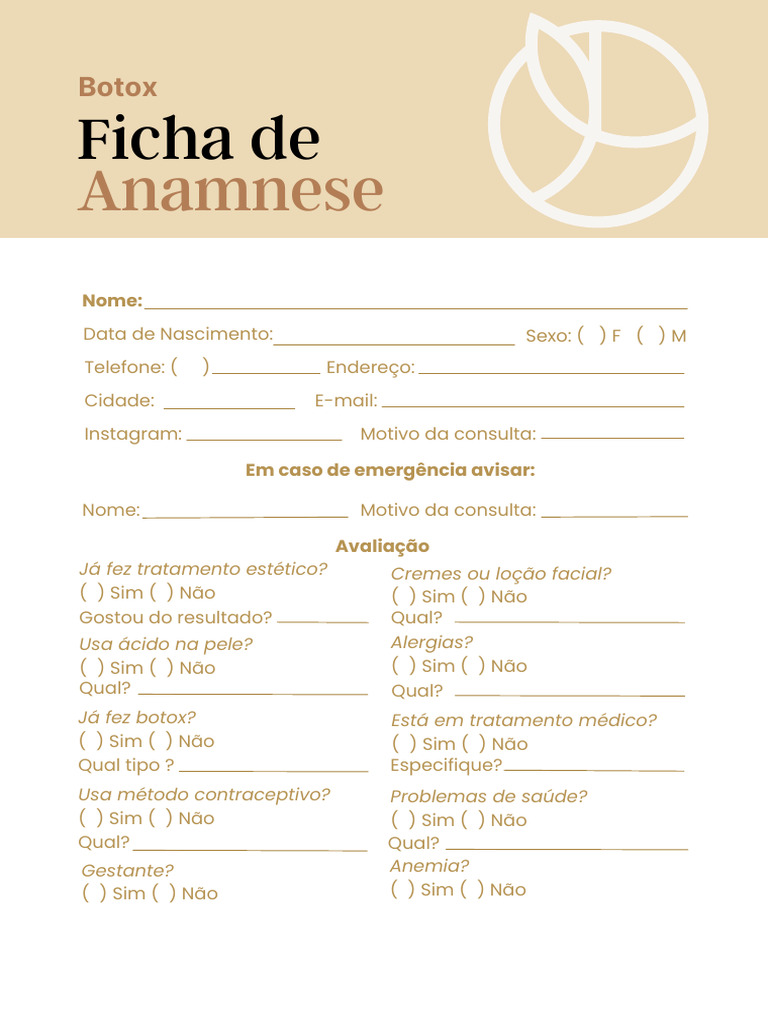 Ficha de Anamnese - Botox | PDF | Medicina Clínica | Remédio