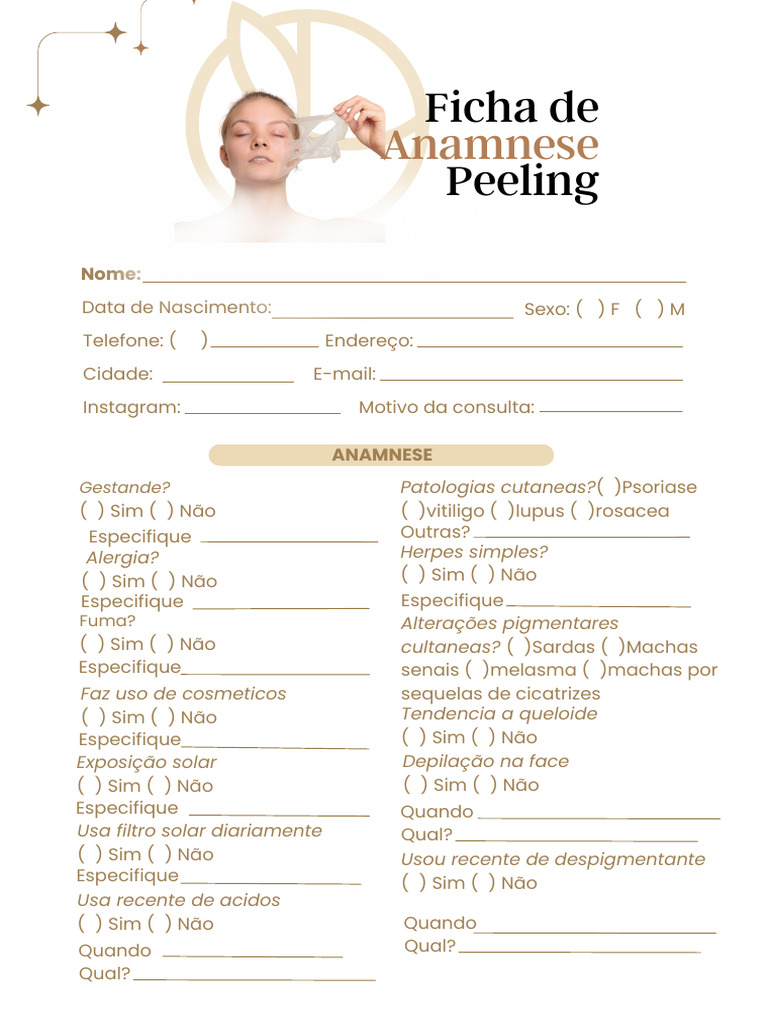 Ficha de Anamnese - Peeling | PDF | Doenças cutâneas | Ciências da Saúde