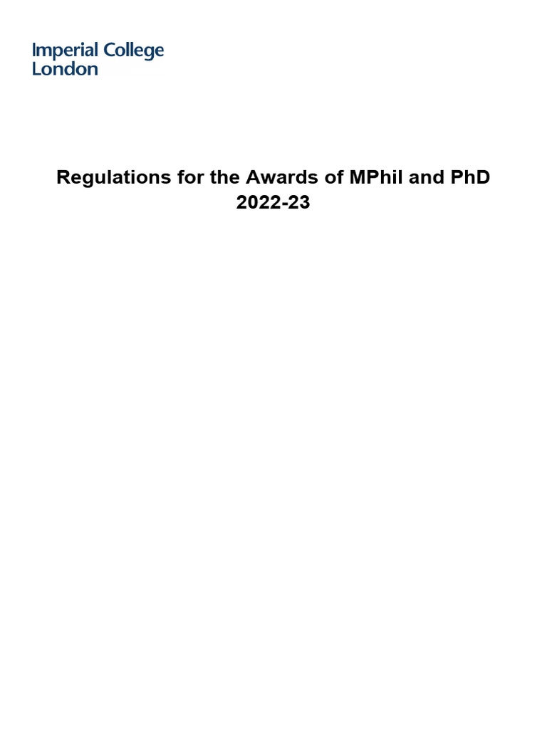 MPhil and PhD Regulations 2022-23 | PDF | Thesis | Doctor Of Philosophy