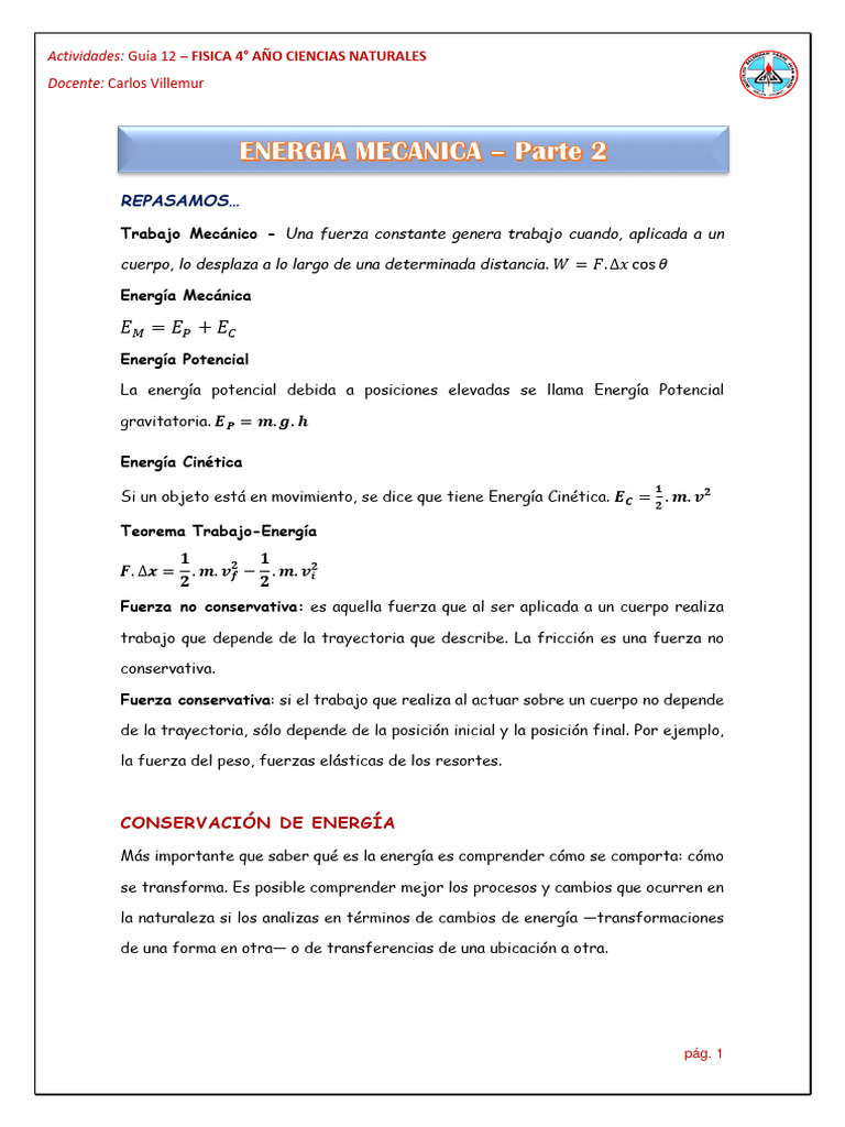 Guia 12 - Energía Mecanica 2da Parte - 231101 - 090830 | PDF | Fuerza ...
