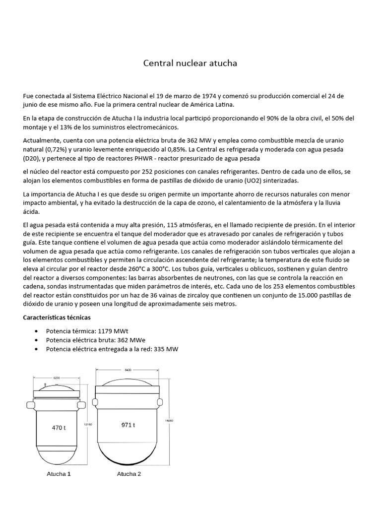 Funcionamiento y características de Atucha 1 | PDF | Reactor nuclear ...