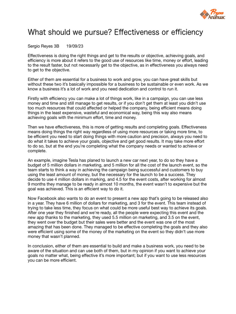 Effectiveness and Efficiency | PDF | Marketing | Sales