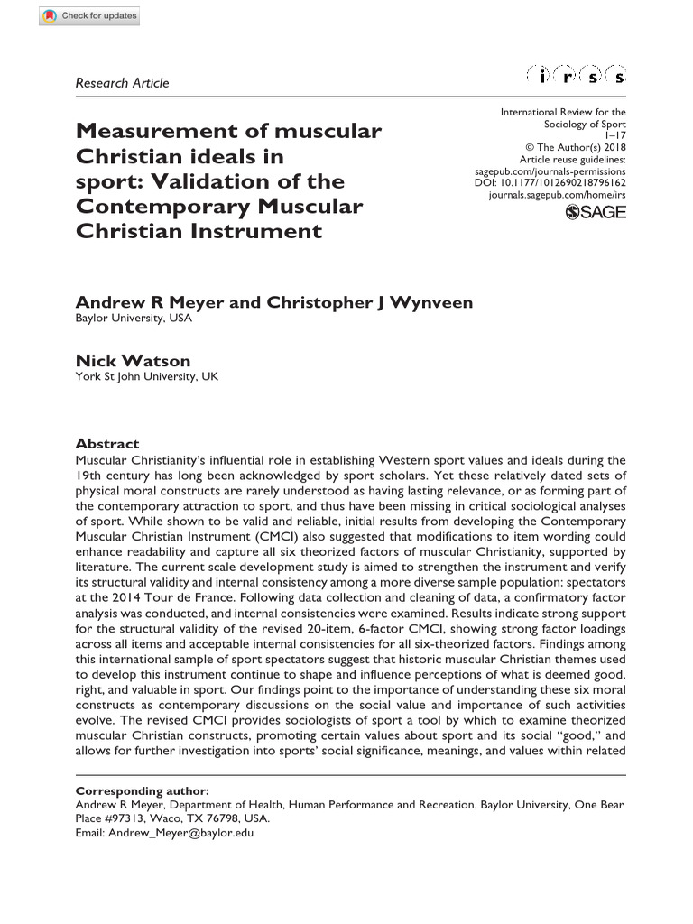Sport Values & Muscular Christianity | PDF | Validity (Statistics ...