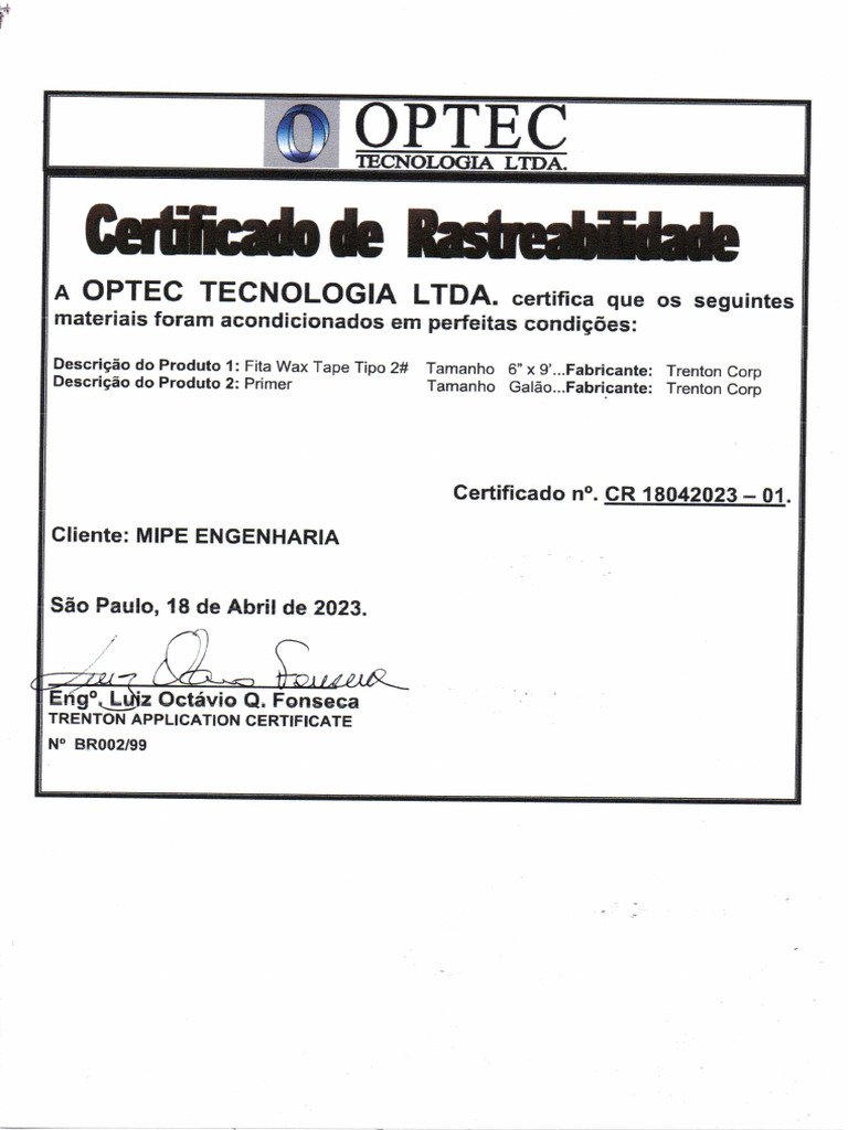 CERTIFICADO RASTREABILIDADE MIPE ASSINADO | PDF