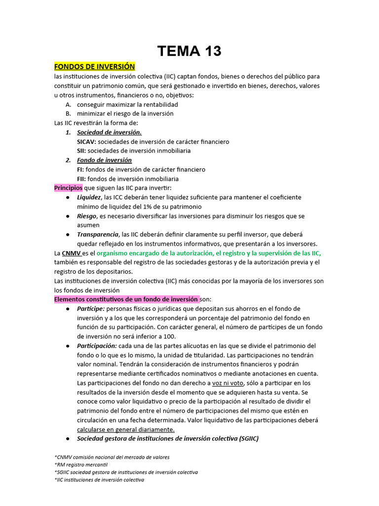 Tema 13 GF | PDF | Fondo de inversión | Empresa de inversiones
