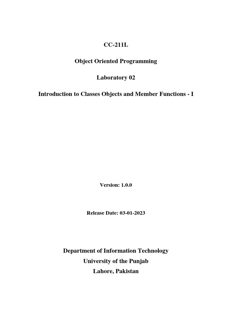 Cc 211l Oop Lab 02 Pdf Method Computer Programming Class Computer Programming 