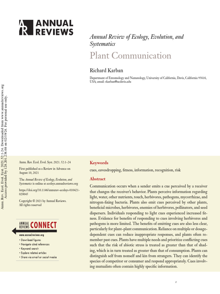 Karban 2021 Plant Communication | PDF | Plants | Root