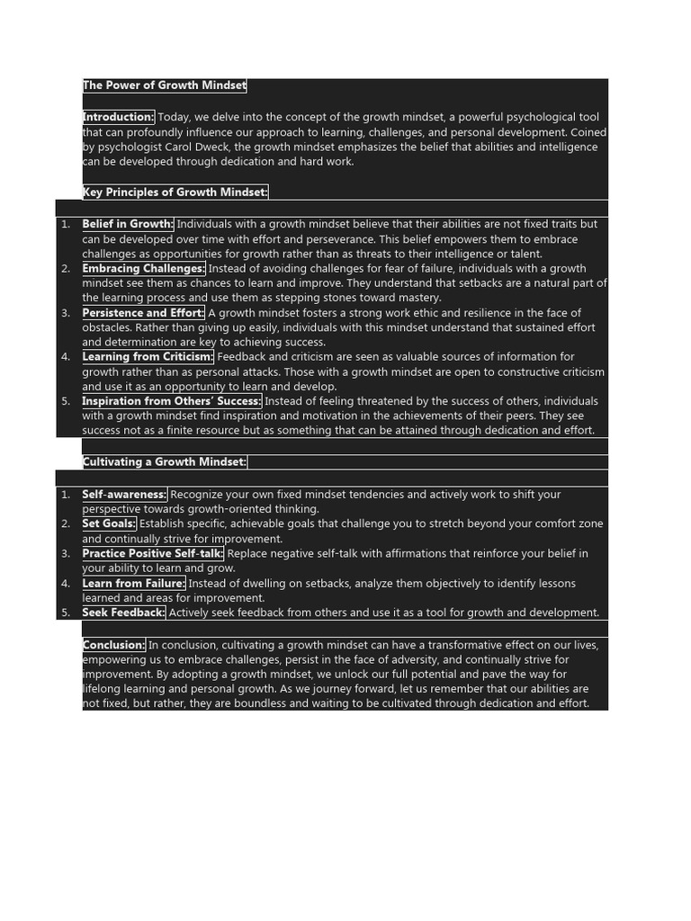 The Power of Growth Mindset | PDF | Mindset | Psychological Theories