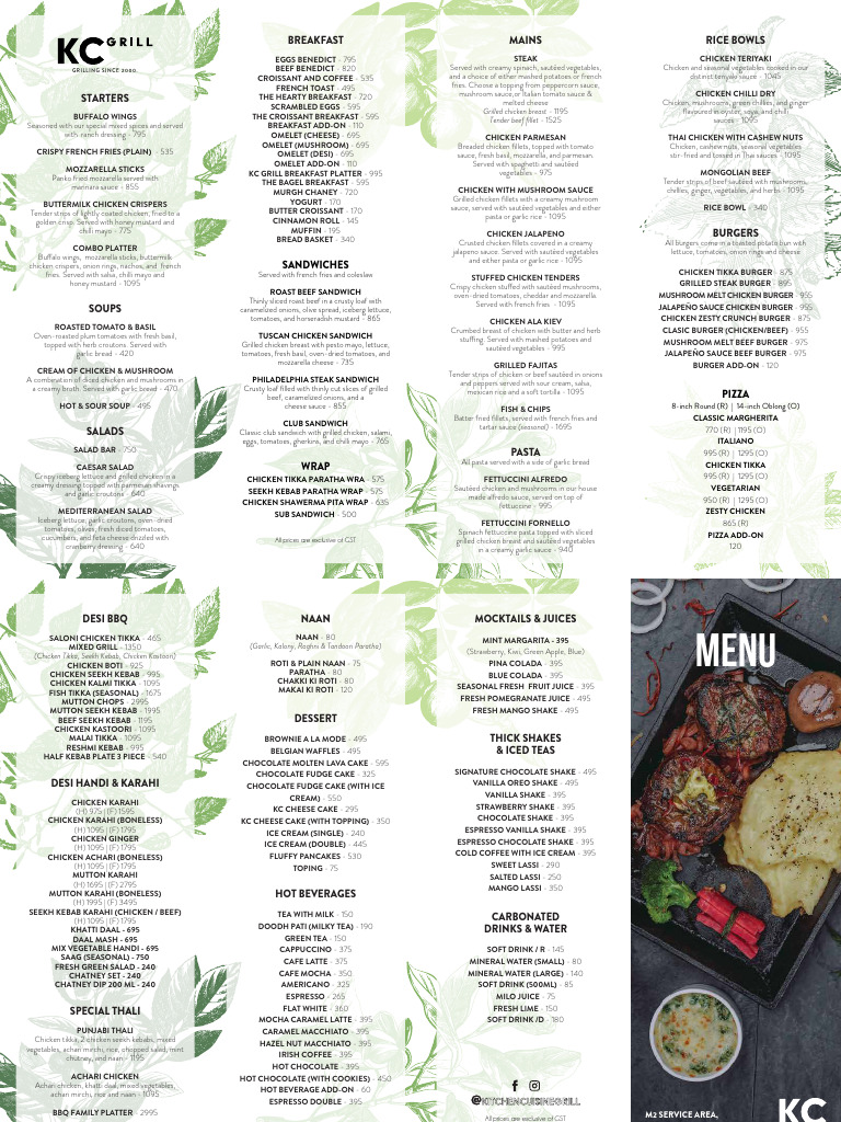 KC Grill Bhara Menu July'2022 - 4-Fold | PDF | Hamburgers | Drink