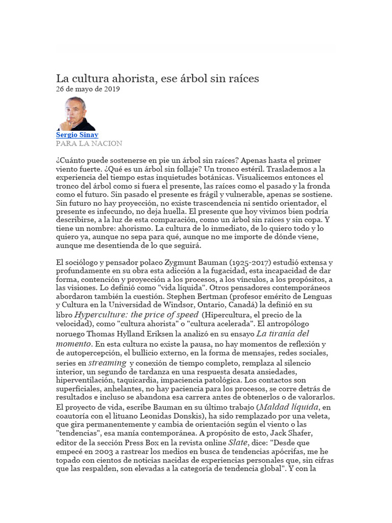 Texto Opinión Sinay La Cultura Ahorista | PDF