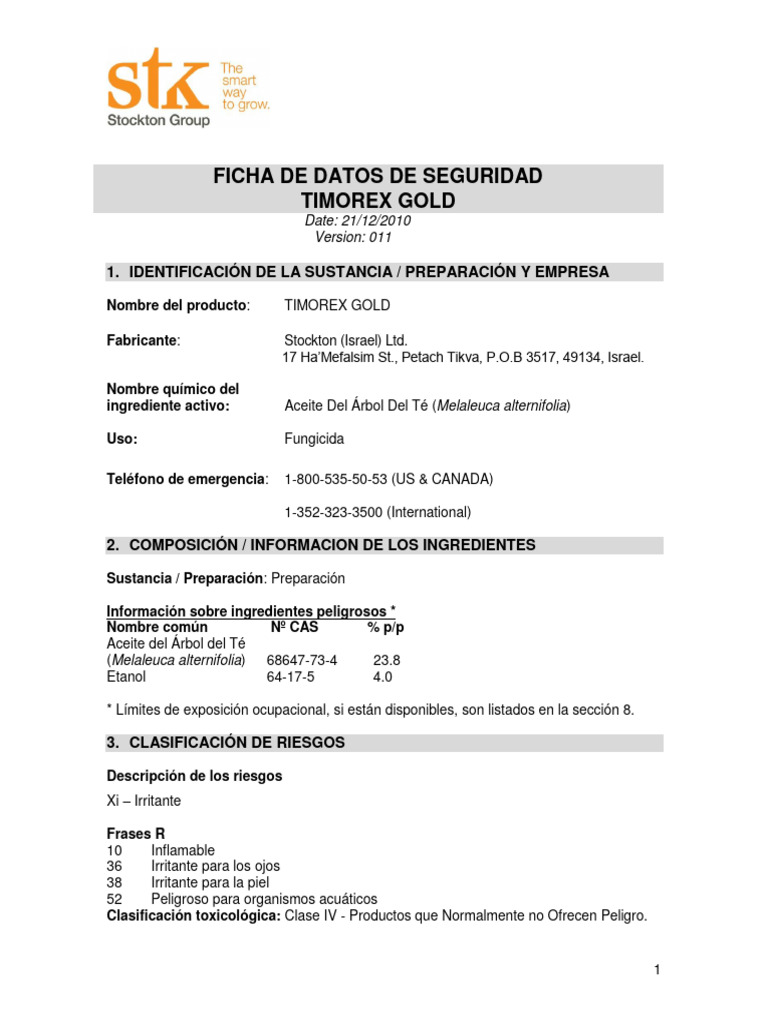 Timorex Gold - MSDS | PDF | Agua | Contaminación