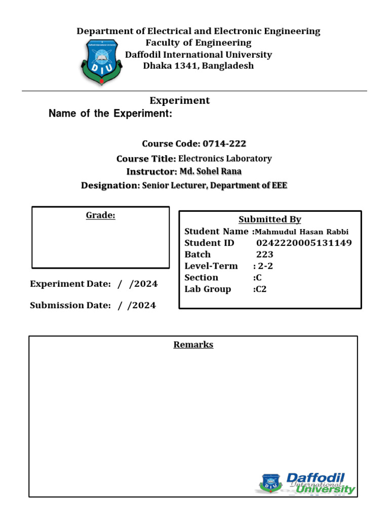 Electronics Lab Experiment Submission | PDF | Technology & Engineering