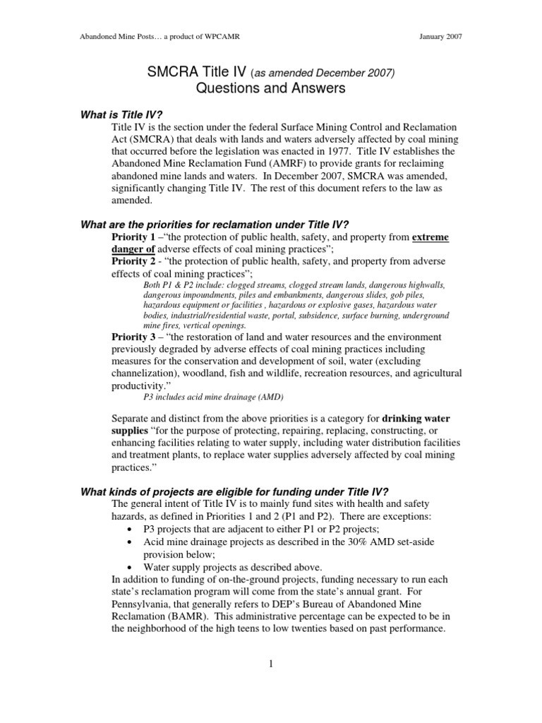 Smcra Title Iv Questions and Answers | PDF | Coal Mining | Mining