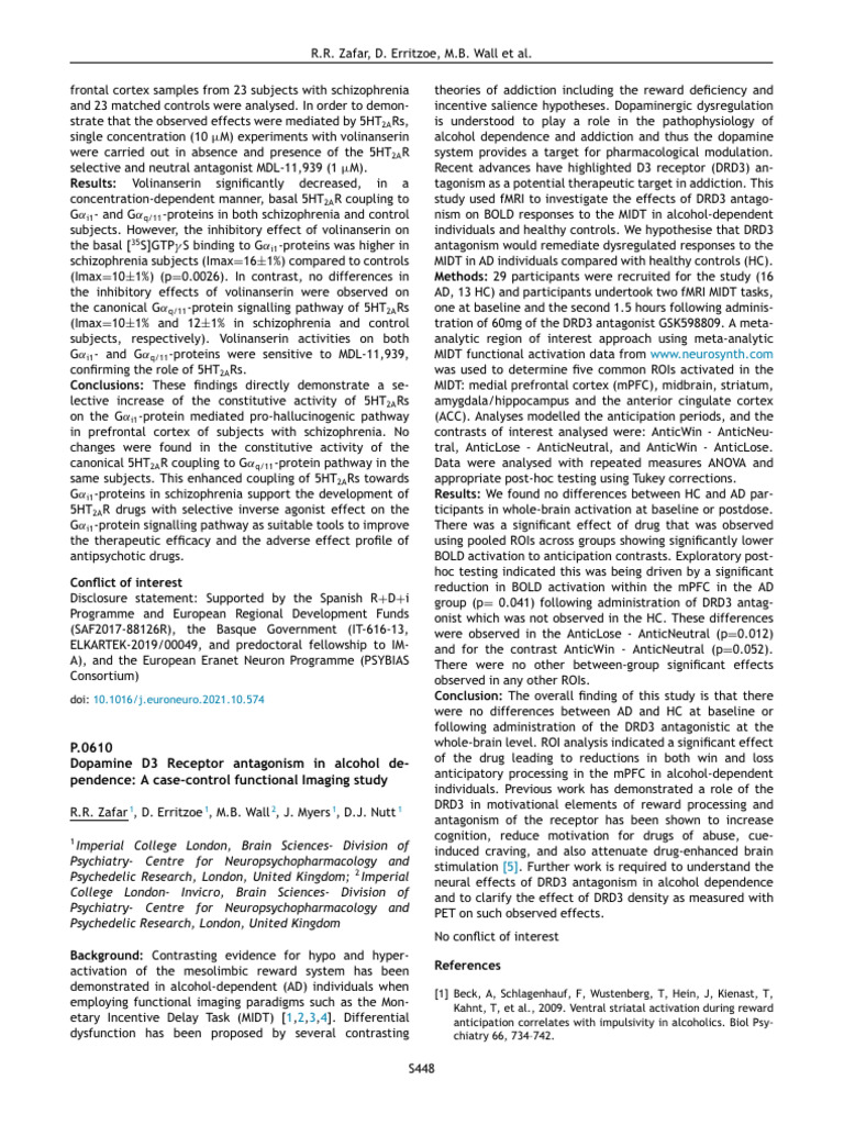 Dopamine D3 Receptor Antagonism in Alcohol de - Pendence: A Case ...