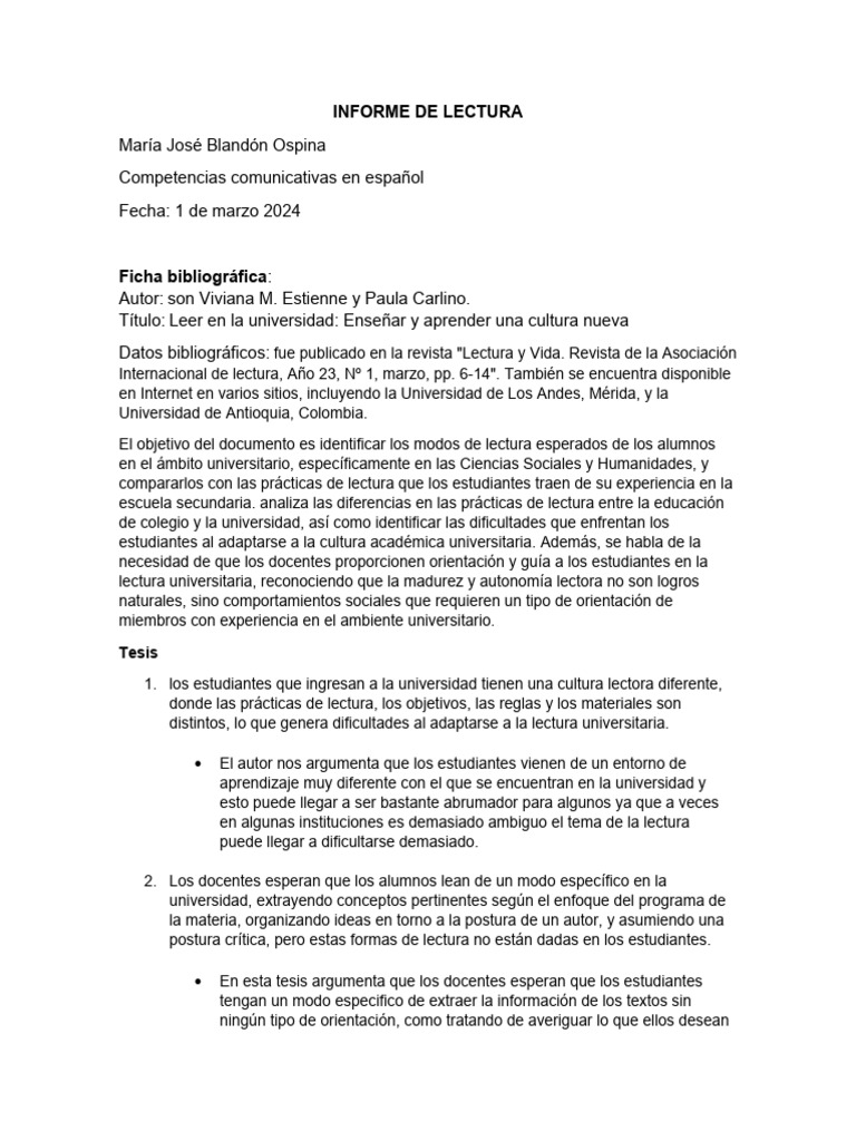 Informe de Lectura M | PDF | Enseñando | Aprendizaje