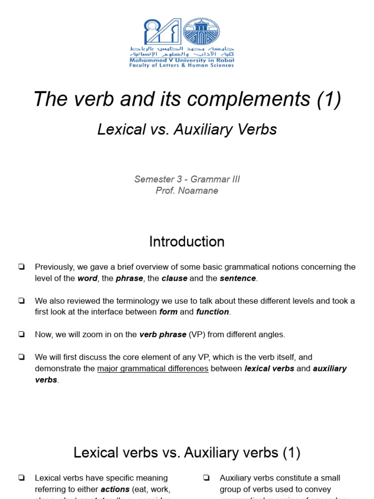 The Verb and Its Complements - Part 1 | PDF | Verb | Lexical Semantics