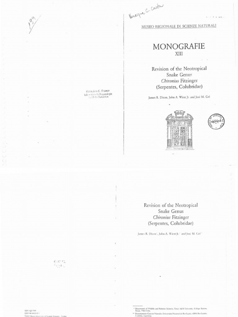 Revision of Neotropical Snake Genus Chironimus | PDF | Taxa | Squamata