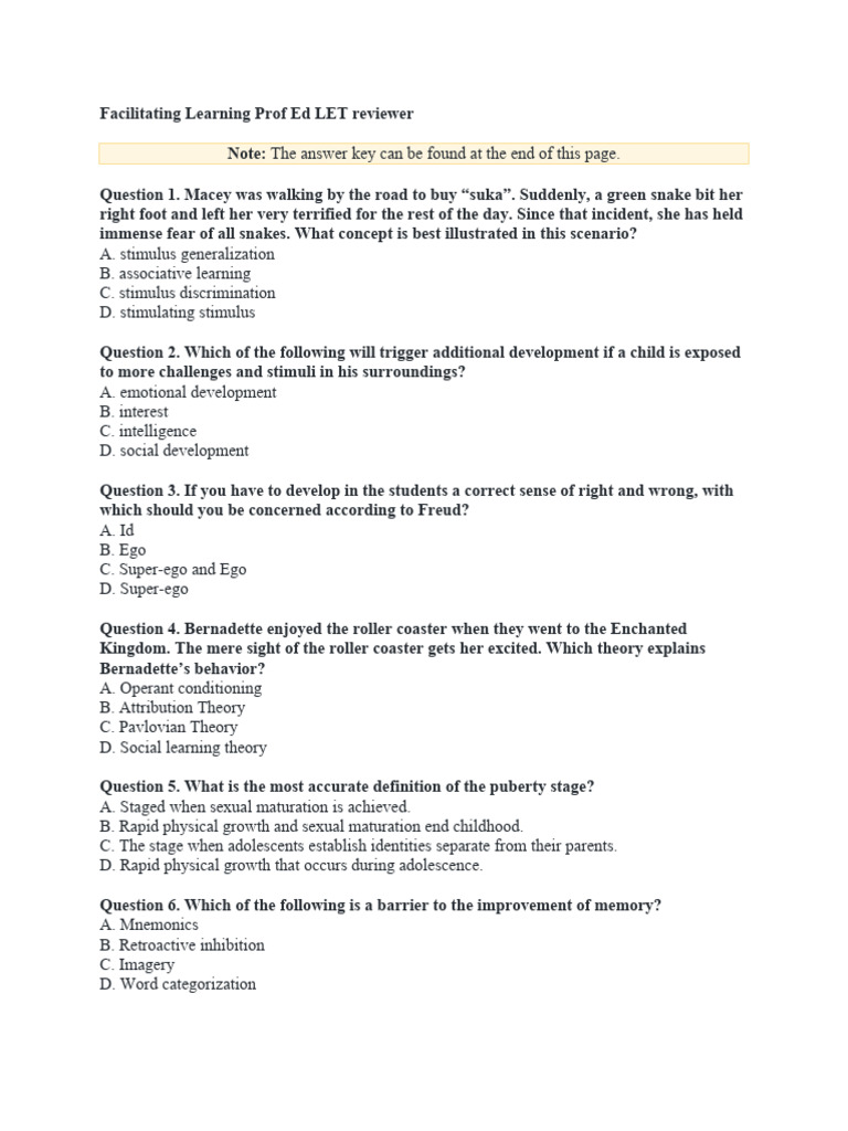 LET Reviewer: Facilitating Learning | PDF | Learning | Thought