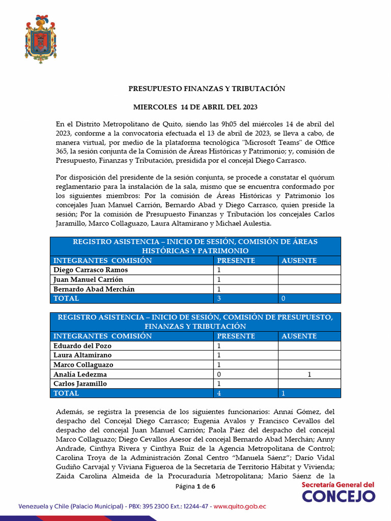Acta Sesión Conjunta AHP y PFT Nro. 002 | PDF | Gobierno
