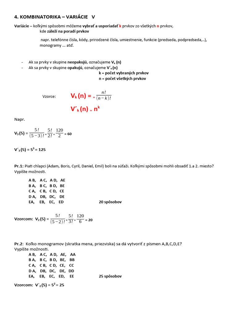 Kombinatorika Variacie | PDF