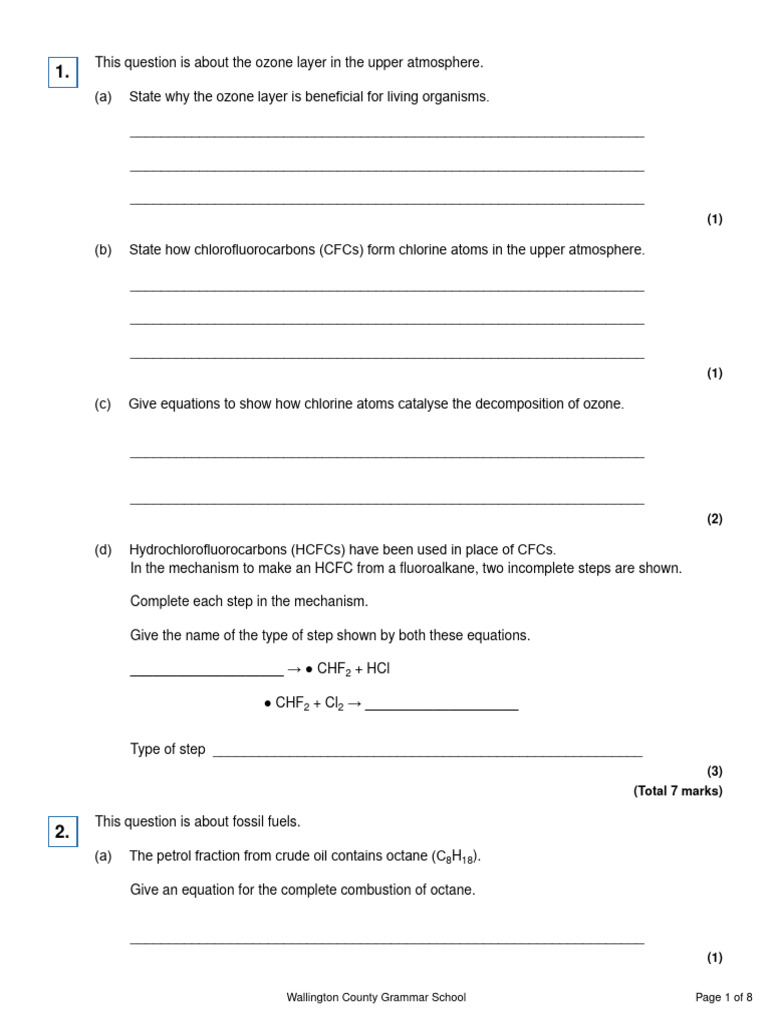 Alkanes and Haloalkanes Assessment | PDF | Chlorofluorocarbon ...