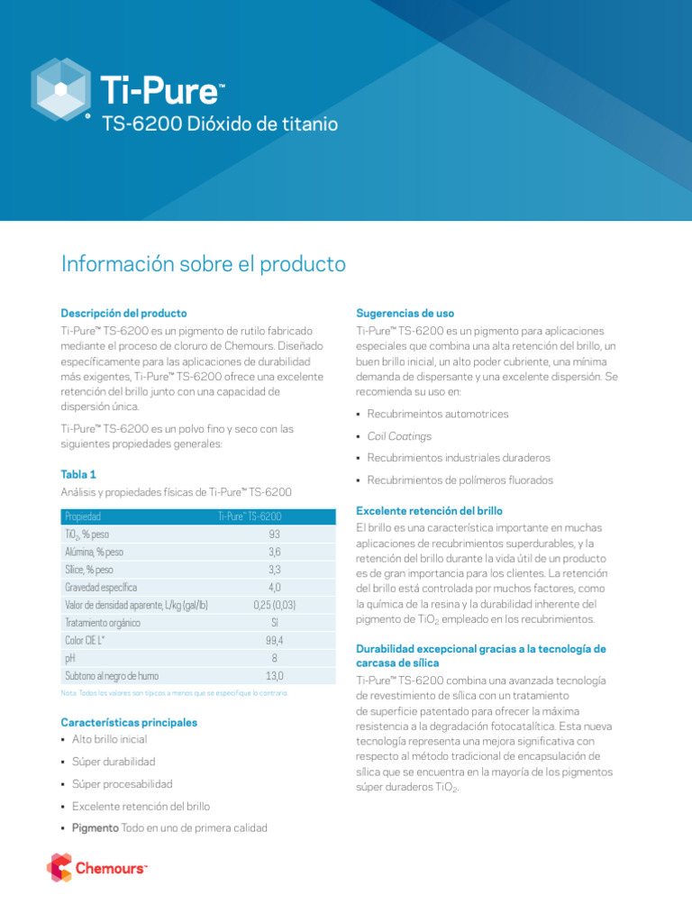 Ti Pure Ts 6200 Tds | PDF | Dióxido de titanio | Titanio