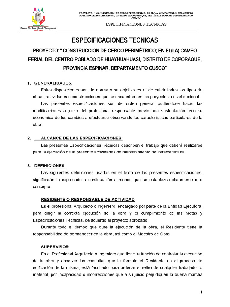 Especificaciones Campo Ferial | PDF | Hormigón | Evaluación de impacto ...