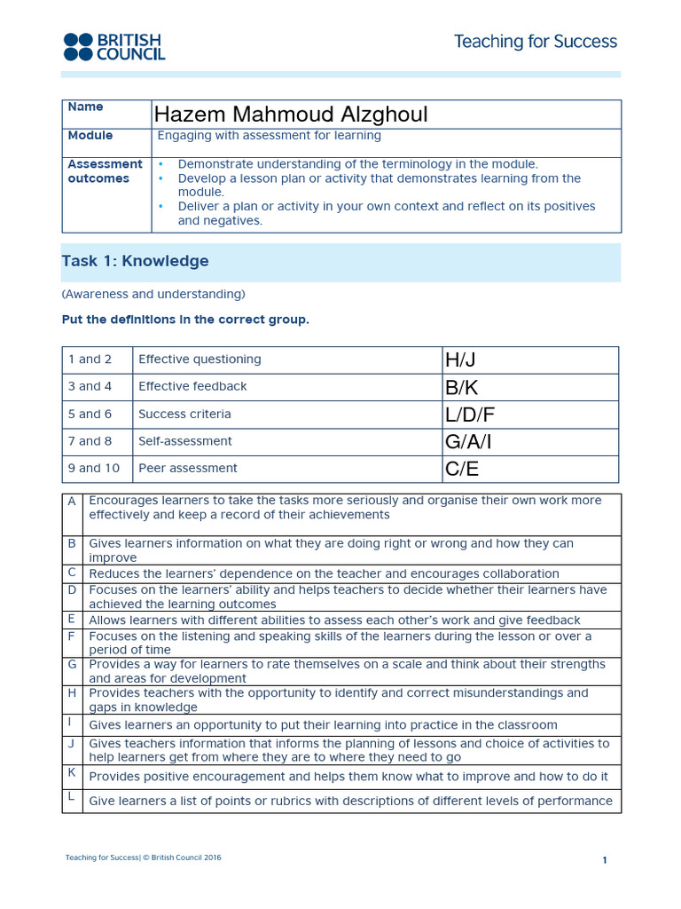 Engaging With Assessment For Learning Assignment | PDF | Educational ...