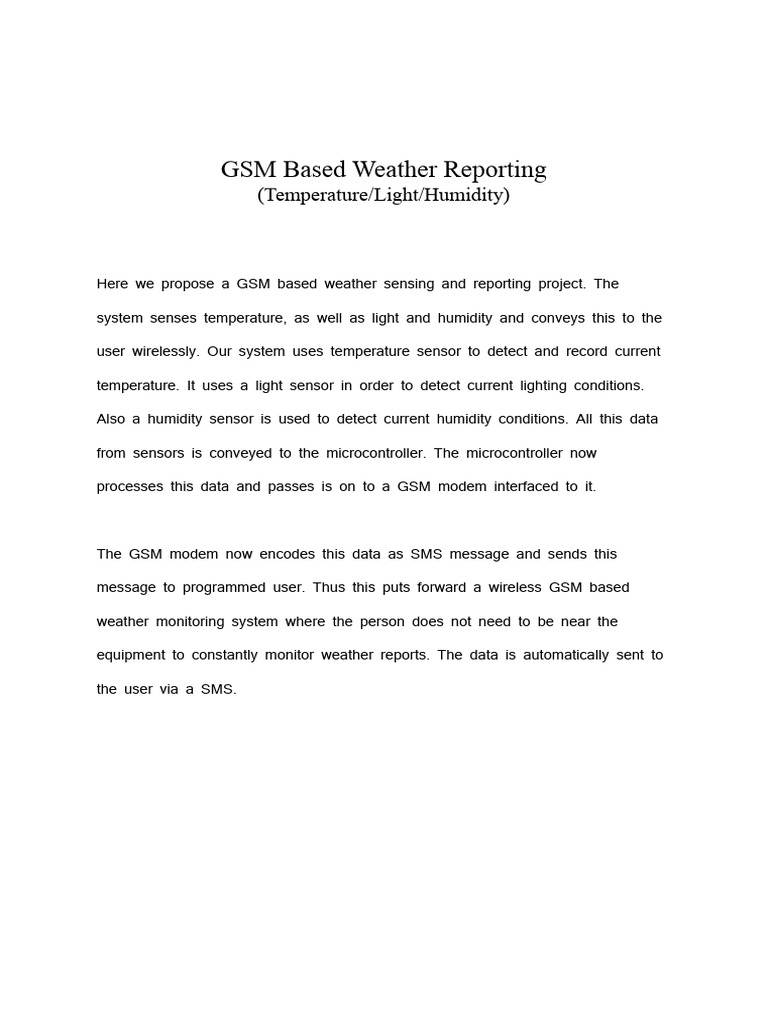 GSM Based Weather Reporting: (Temperature/Light/Humidity) | PDF