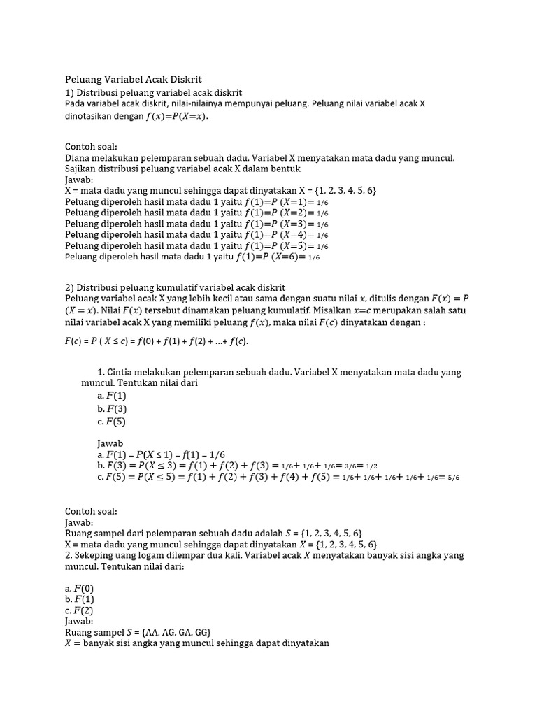 Contoh Soal Variabel Acak Diskrit | PDF