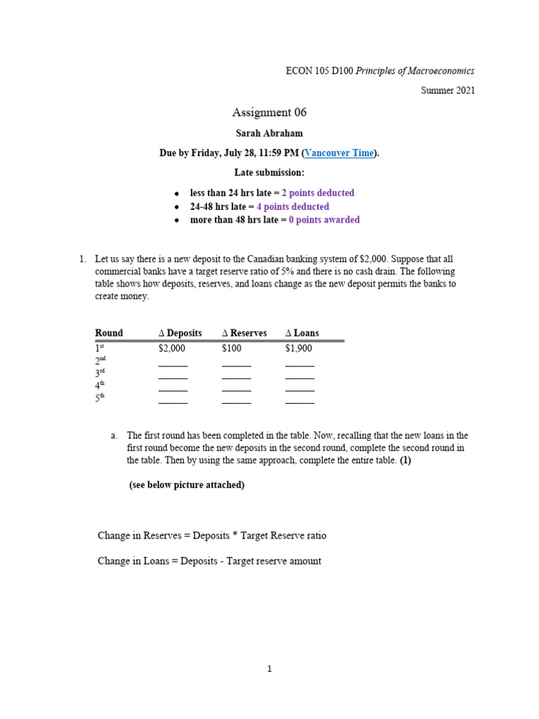 ECON 105 D100 Assignment 06 | PDF | Debit Card | Cash