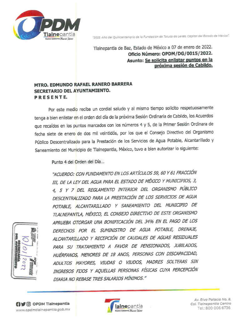 Oficio Opdm DG 0015 | PDF