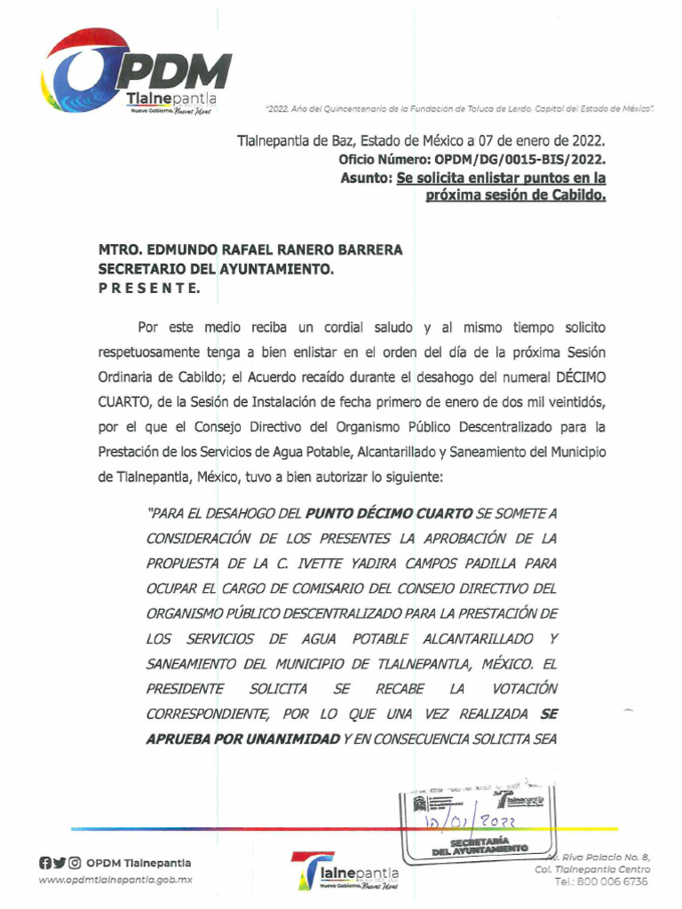 Oficio Opdm DG 0015 Bis | PDF