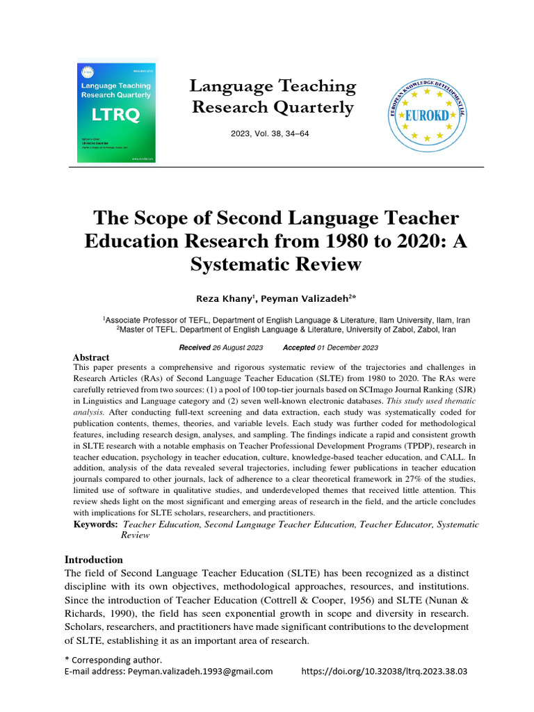 The Scope of Second Language Teacher Education | PDF | Sampling ...