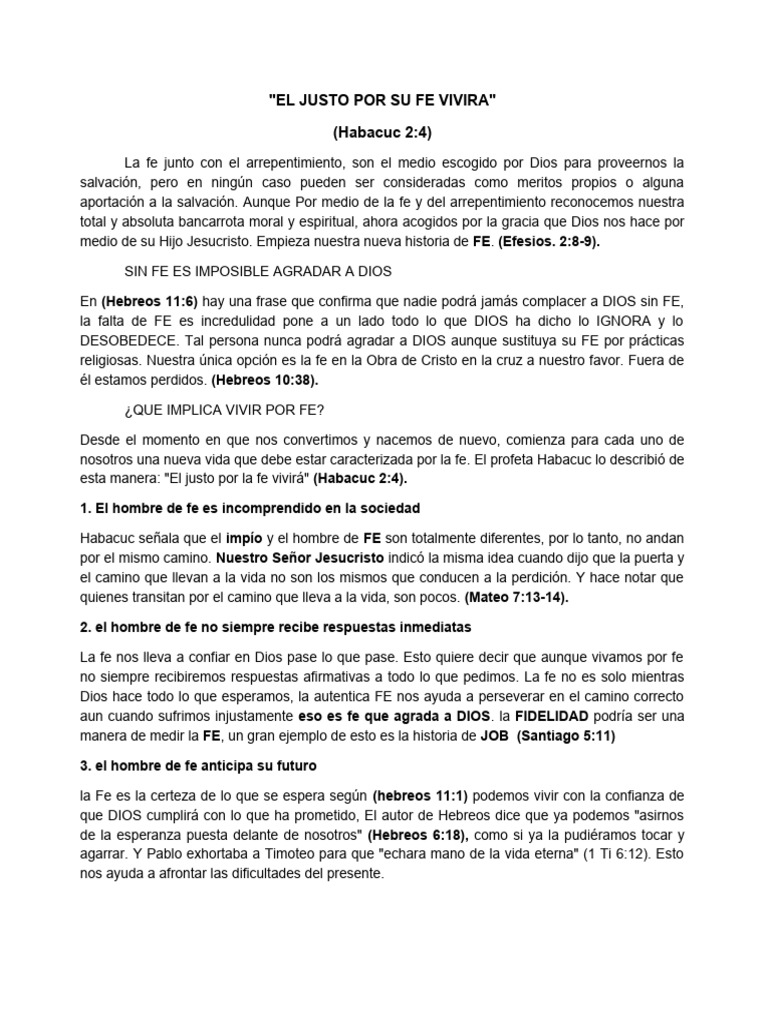El Justo Por Su Fe Vivira | PDF | Fe | Dios