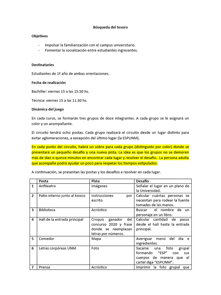 Búsqueda del Tesoro Universitaria 2023 | PDF