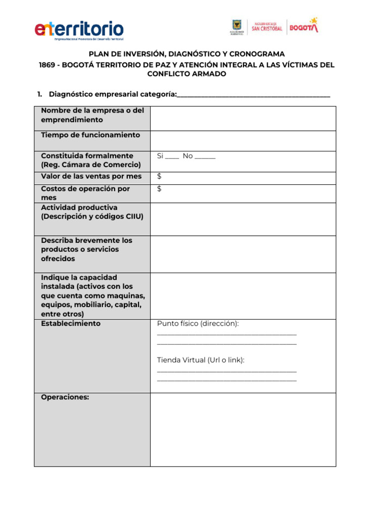 Formato Plan de Inversion 1869 | PDF | Iniciativa empresarial | Business