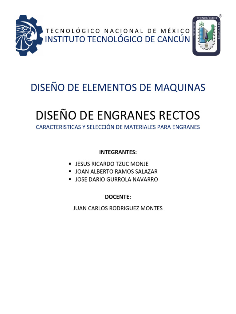 Diseño y Materiales de Engranes Rectos | PDF | Engranaje | Ciencias fisicas