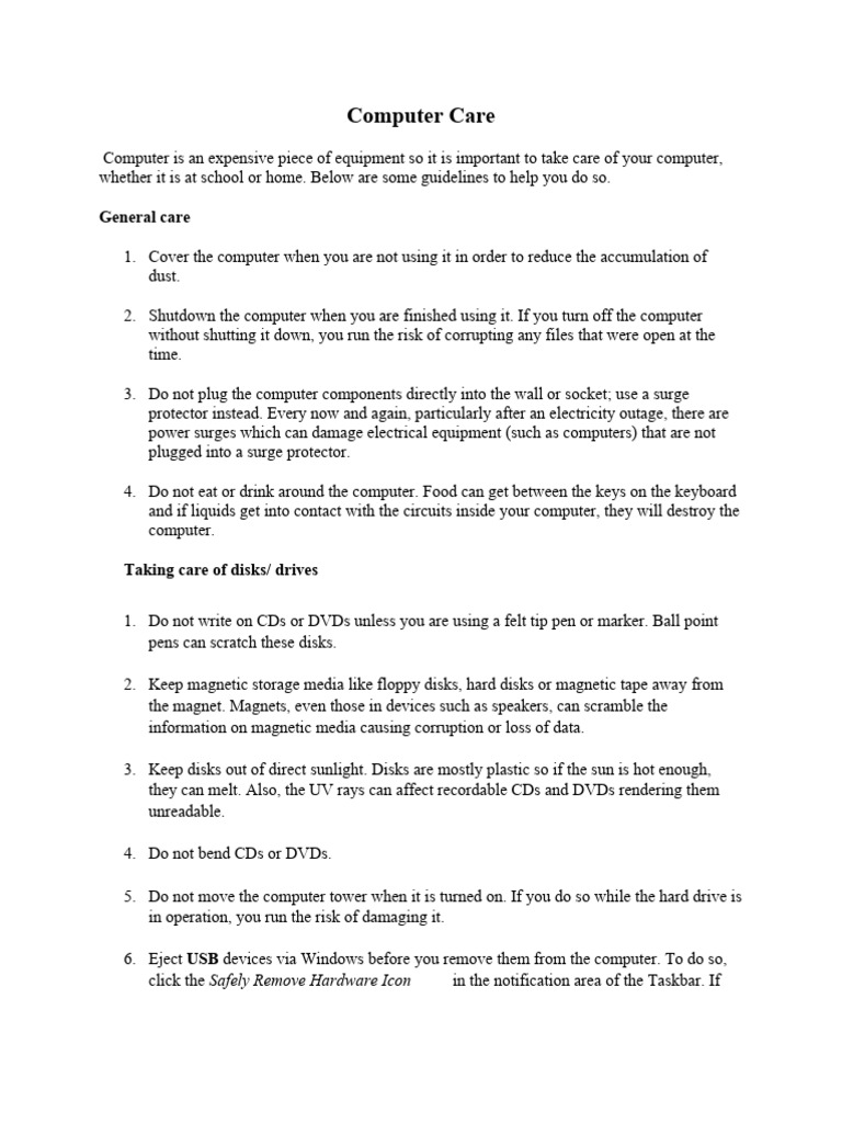 Computer Care | PDF | Floppy Disk | Personal Computers