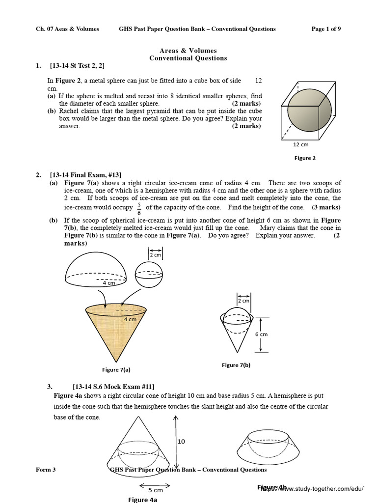 Good Hope School 13-18-3B Ch.7 Areas and Volumes III CQ | PDF | Sphere ...
