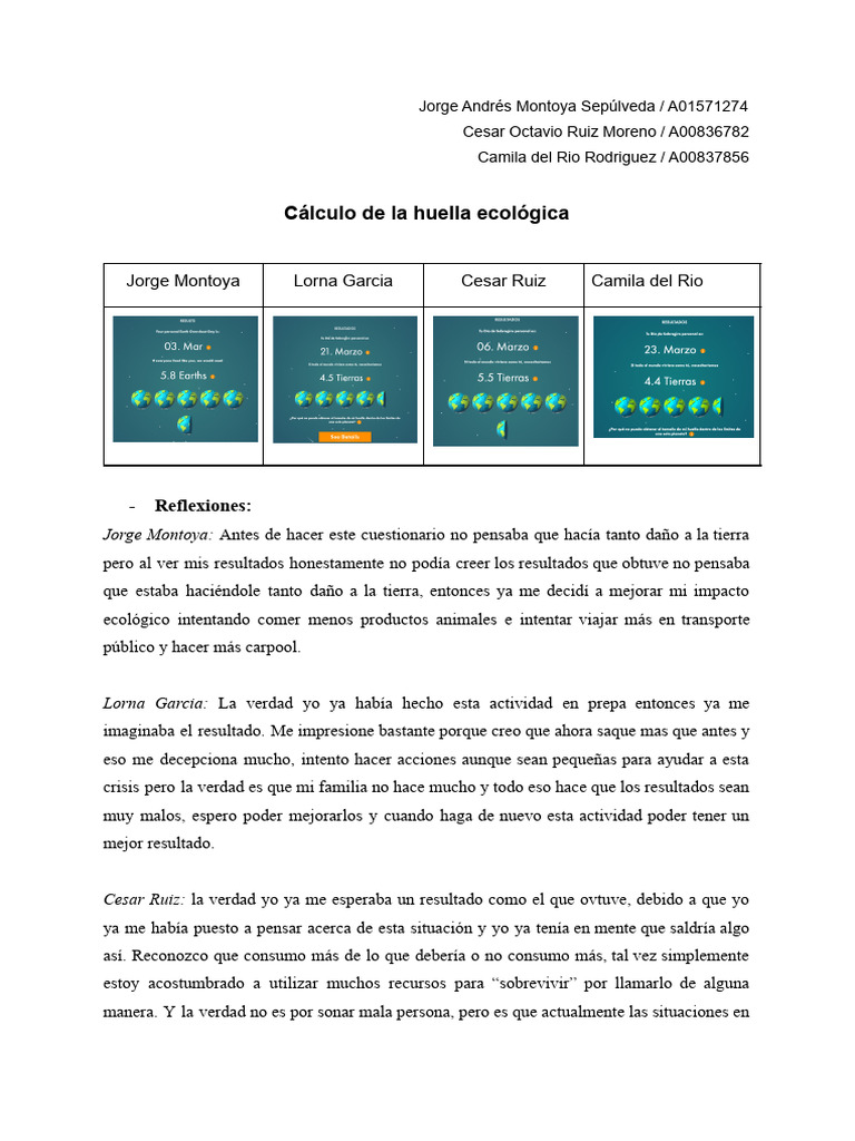 Actividad 1. Cálculo de La Huella Ecológica | PDF | Verdad