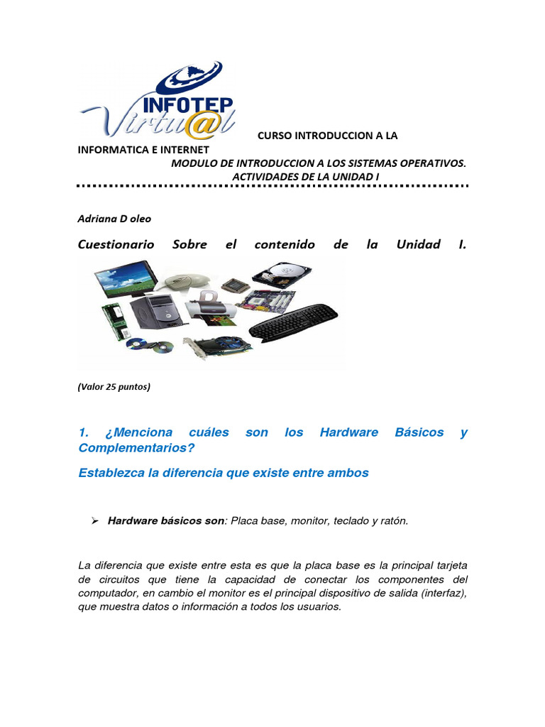 Ejercicio 1 Del Módulo 2 Informatica Infotep Llena... | PDF | Hardware de la computadora ...