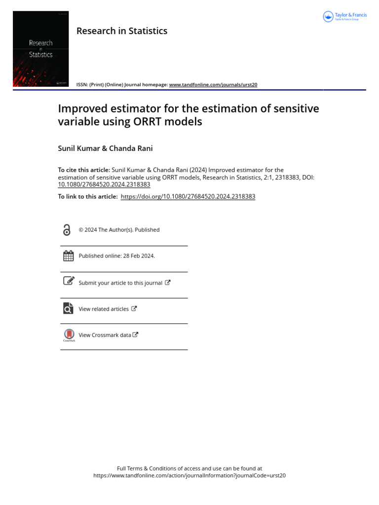Improved Estimator For The Estimation Of Sensitive Variable Using Orrt