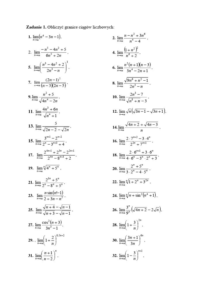 Zadania-Ciągi, Dziedziny Pochodne, Granice Funkcji | PDF