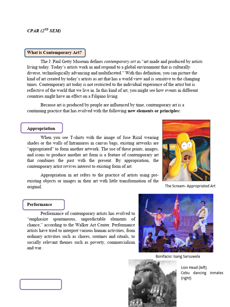 CPAR-Module-2-Art-in-Contemporary-Times - 2ND SEM REVIEWER | PDF ...
