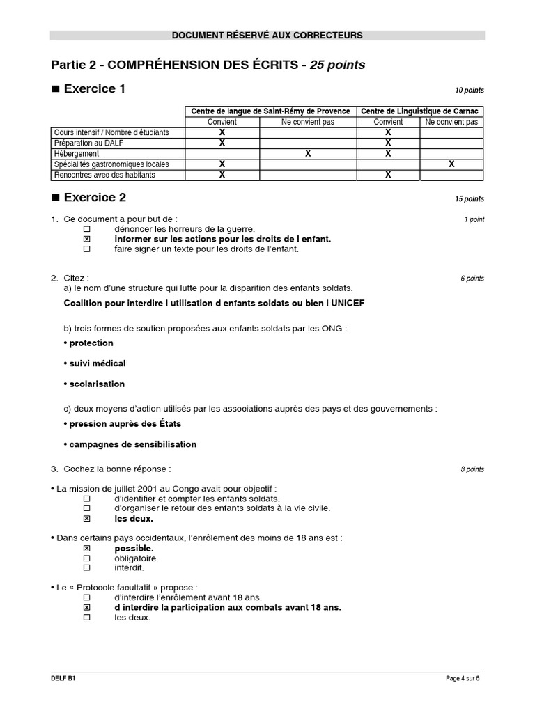 DELF - B1 - Exemple 1 Correction CE | PDF